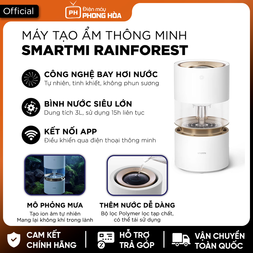 Máy tạo độ ẩm không sương Xiaomi Smartmi Rainforest tạo ẩm tự nhiên, mô ...