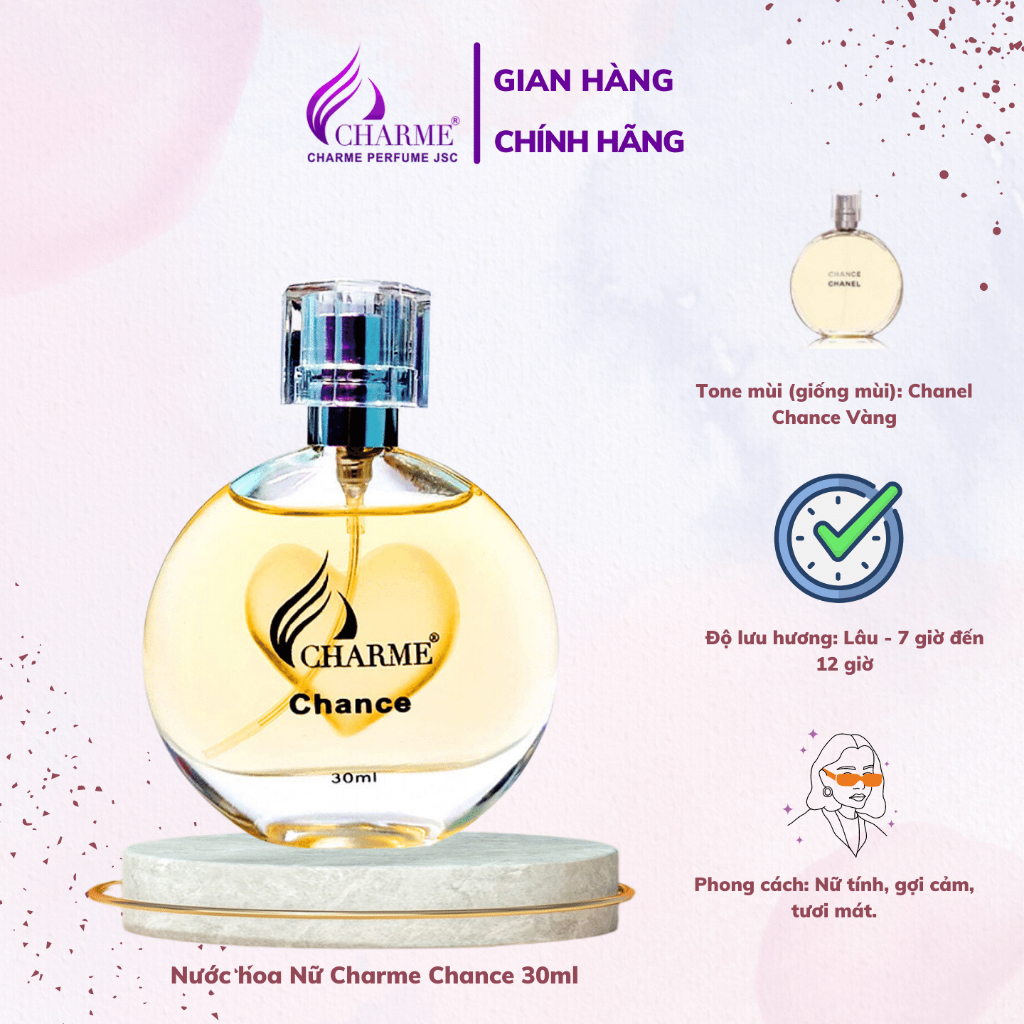 ( CHÍNH HÃNG )Nước hoa nữ thơm lâu Charme Chance, mùi hương vani, mang phong cách nữ tính, gợi ...