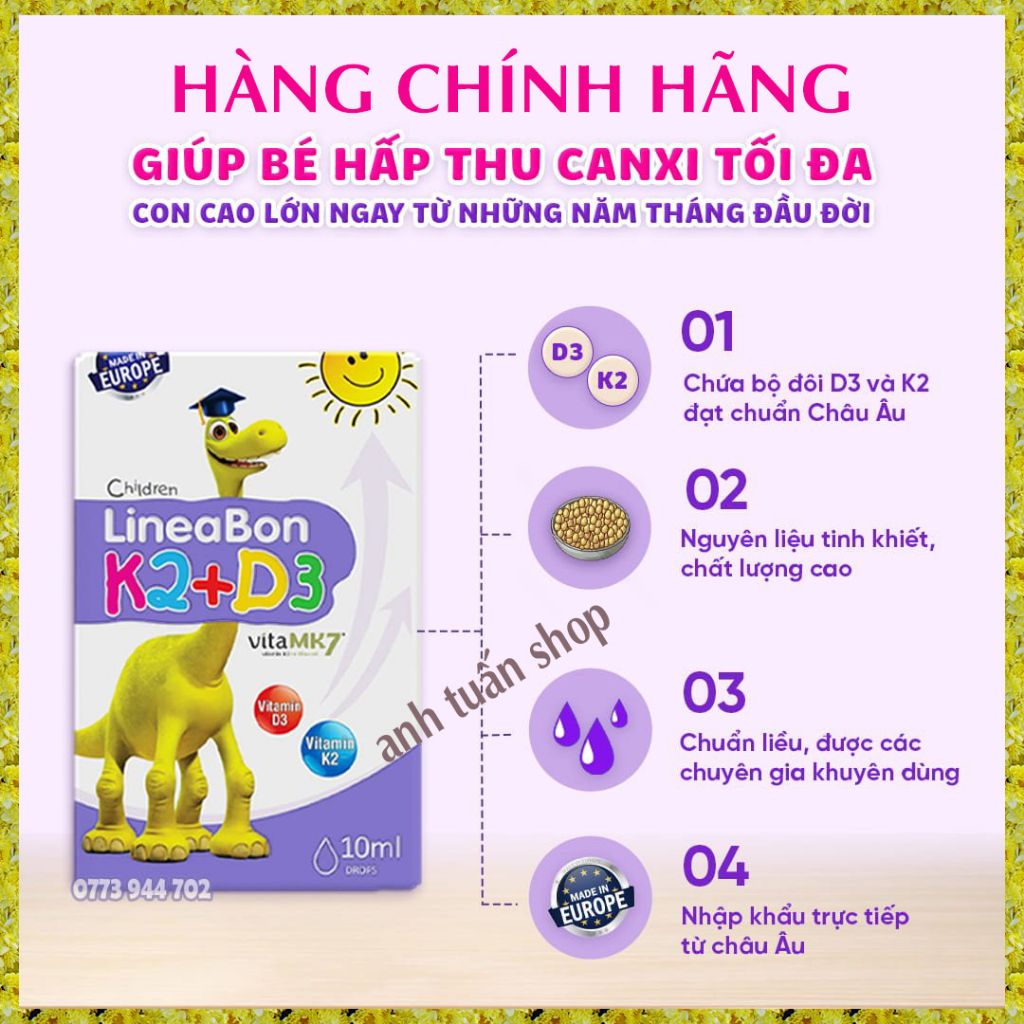 Lineabon d3 k2 Vitamin d3 k2 mk7 Vitamin d3 cho trẻ sơ sinh Canxi d3k2 Lọ 10ml | Shopee Việt Nam
