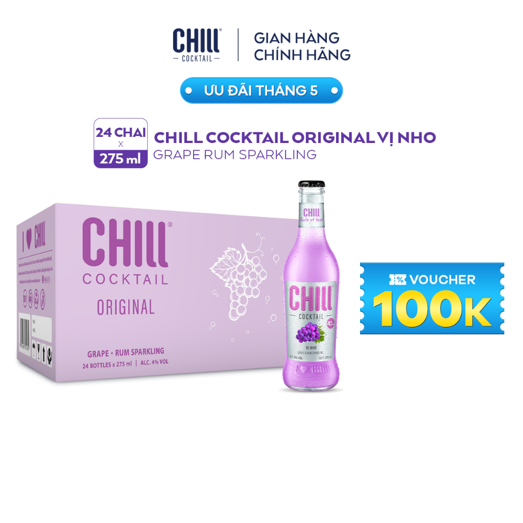 [Voucher 100K]Thùng 24 chai Chill Cocktail vị Nho 275ml/chai | Shopee Việt Nam