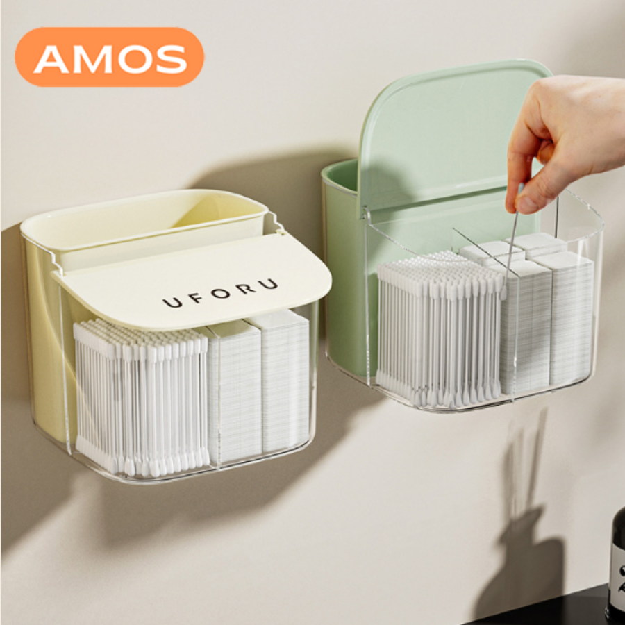 Hộp đựng bông tẩy trang treo tường chia ngăn AMOS có nắp đậy, Hộp đựng ...
