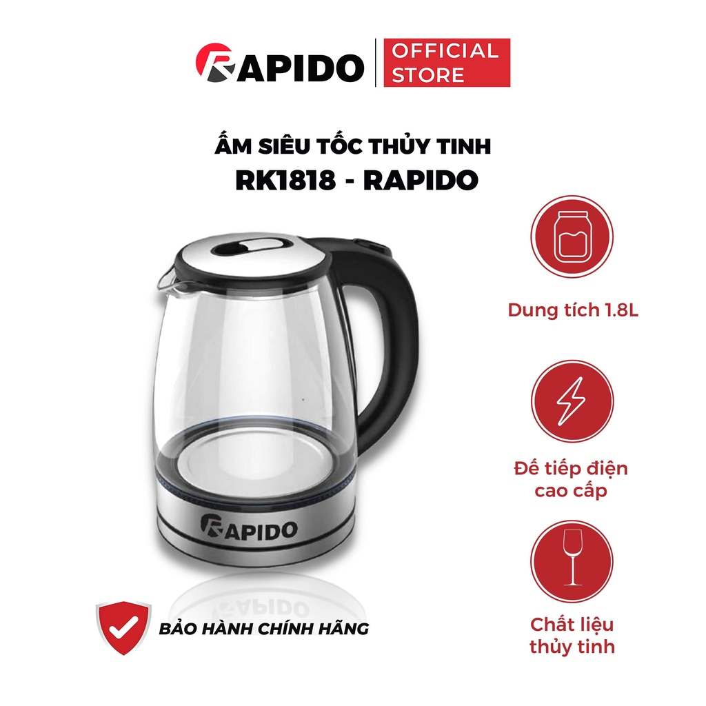 Ấm đun siêu tốc thủy tinh Rapido dung tích 1,8 Lit bình đun thủy tinh ...