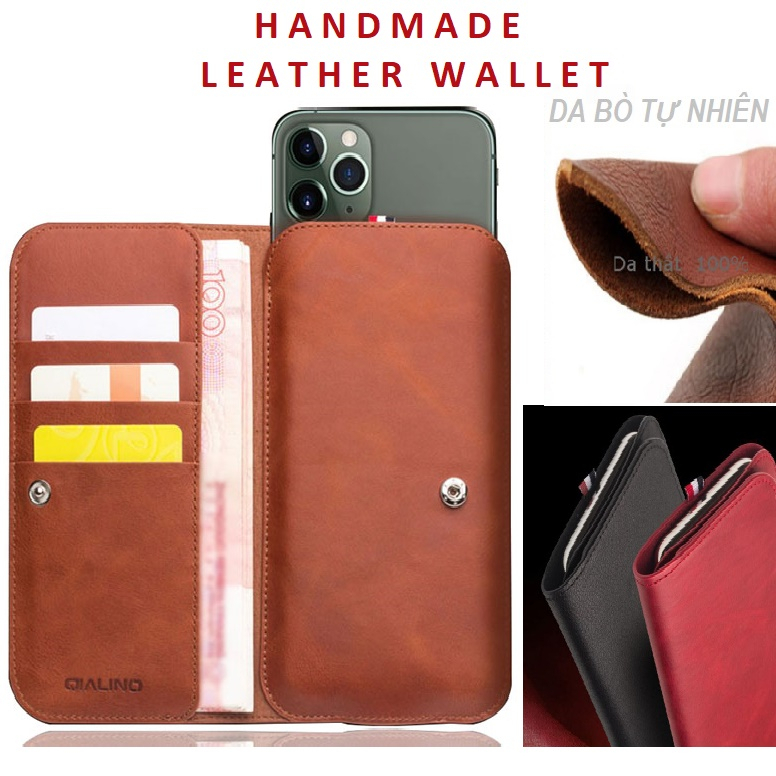 Ví đựng điện thoại đa năng i.Phone/Samsung/Oppo... Qlino da bò Nappa ...