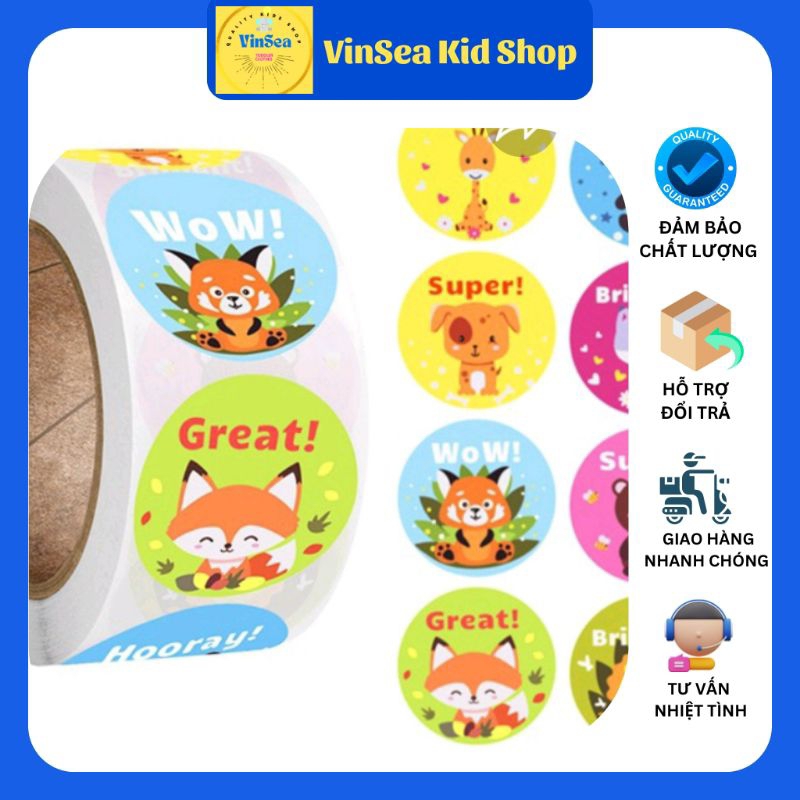 Cuộn 500 Sticker Khen Thưởng Tiếng Anh Khích Lệ Tinh Thần Học Tập Cho ...