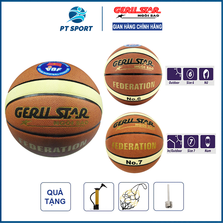 Bóng rổ Geru Star Federation số 6, số 7 hàng chính hãng (Tặng Bơm bóng ...
