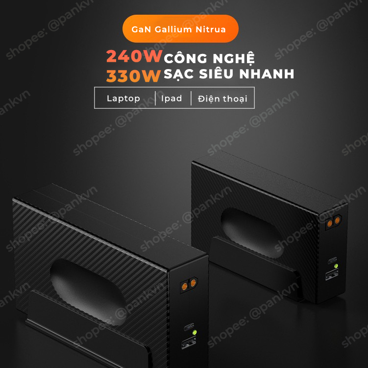 Sạc GaN+ 240W - 330W phiên bản 2023 cho Laptop | Công nghệ GaN+ | 3 cổng kết nối | Trọng lượng ...