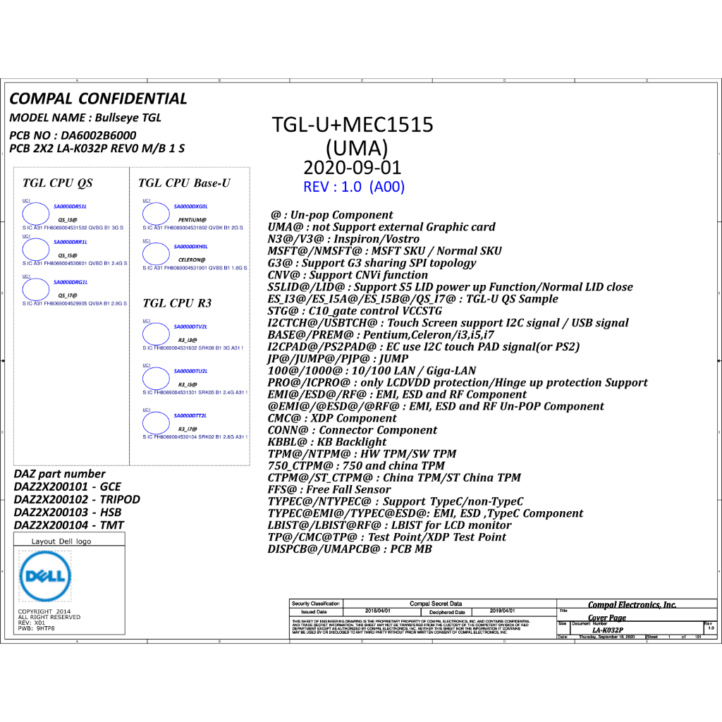 Sơ đồ mạch Schematic Dell Inspiron 15 3501 Vostro 3400 3500 Compal ...