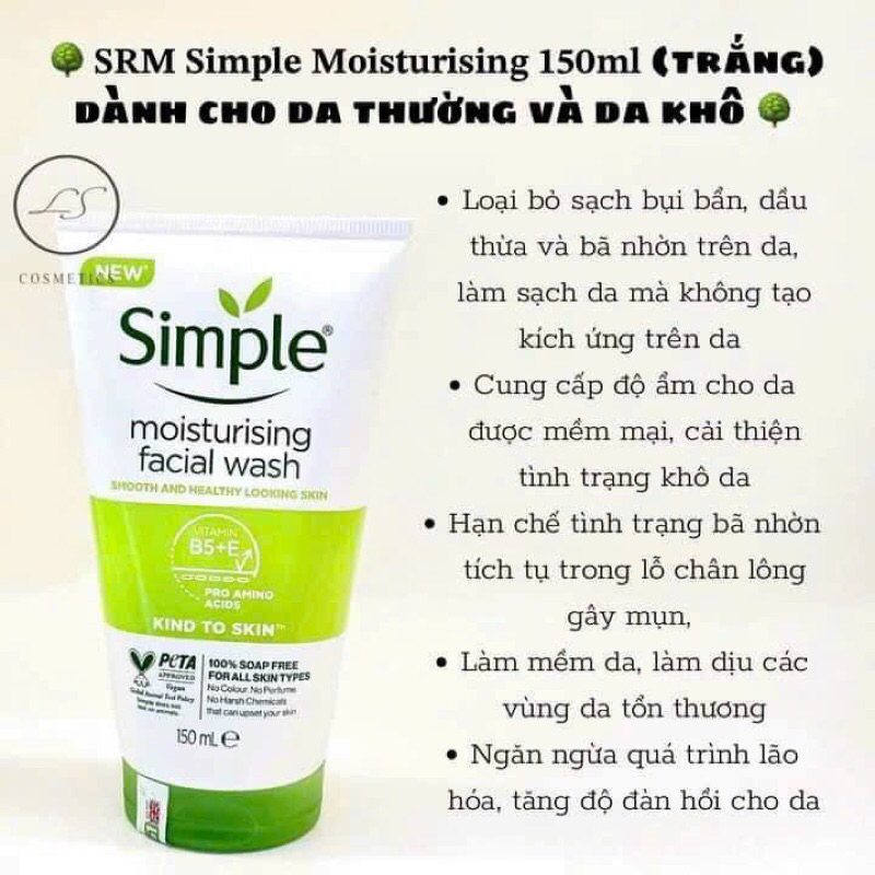 Sữa rửa mặt Simple da thường khô 150ml Ba Lan chính hãng | Shopee Việt Nam