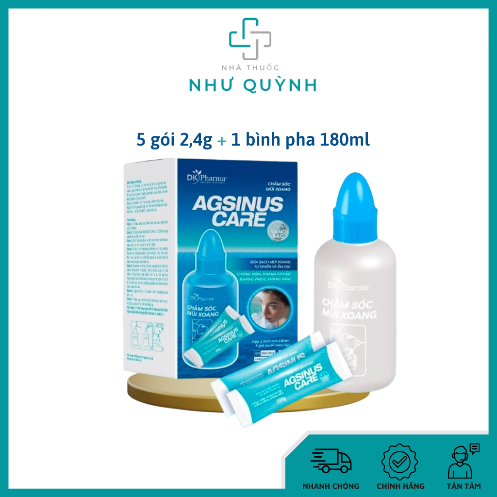 Bộ bình rửa và muối Nano Bạc chăm sóc mũi xoang AGSINUS CARE - 5 gói x ...
