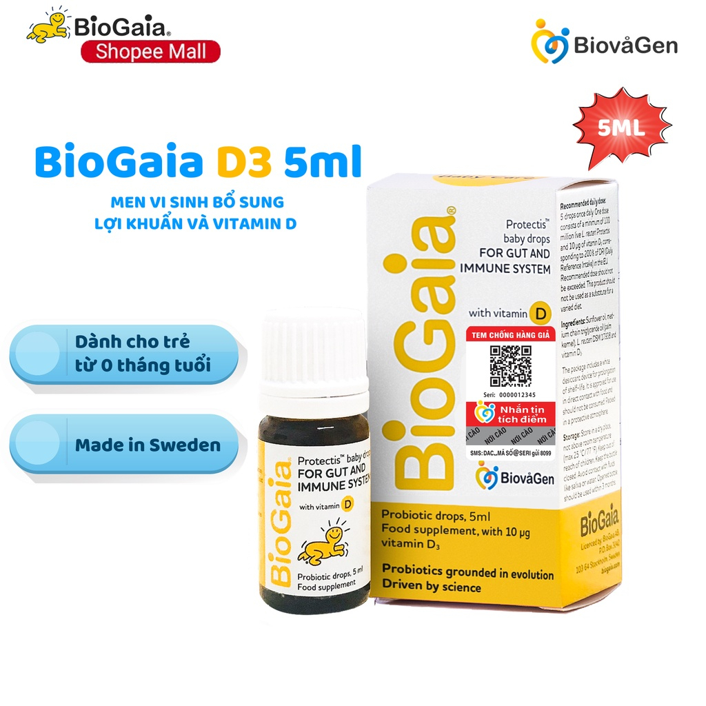 Men vi sinh BioGaia ProTectis Drops Vitamin D3 cải thiện hệ tiêu hóa ...