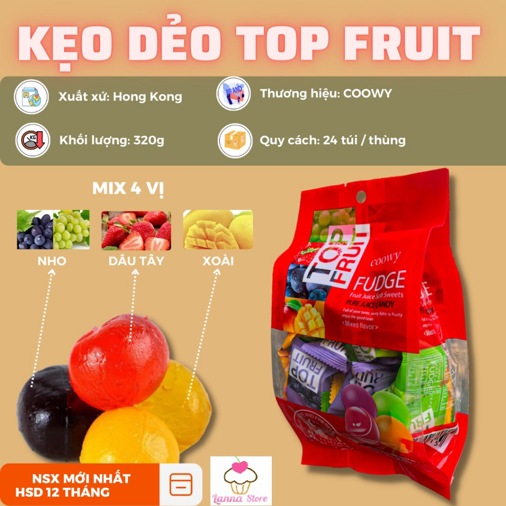 [HÀNG CHUẨN CHÍNH HÃNG] Kẹo dẻo nhân trái cây tươi Top Fruit COWWY BX ...