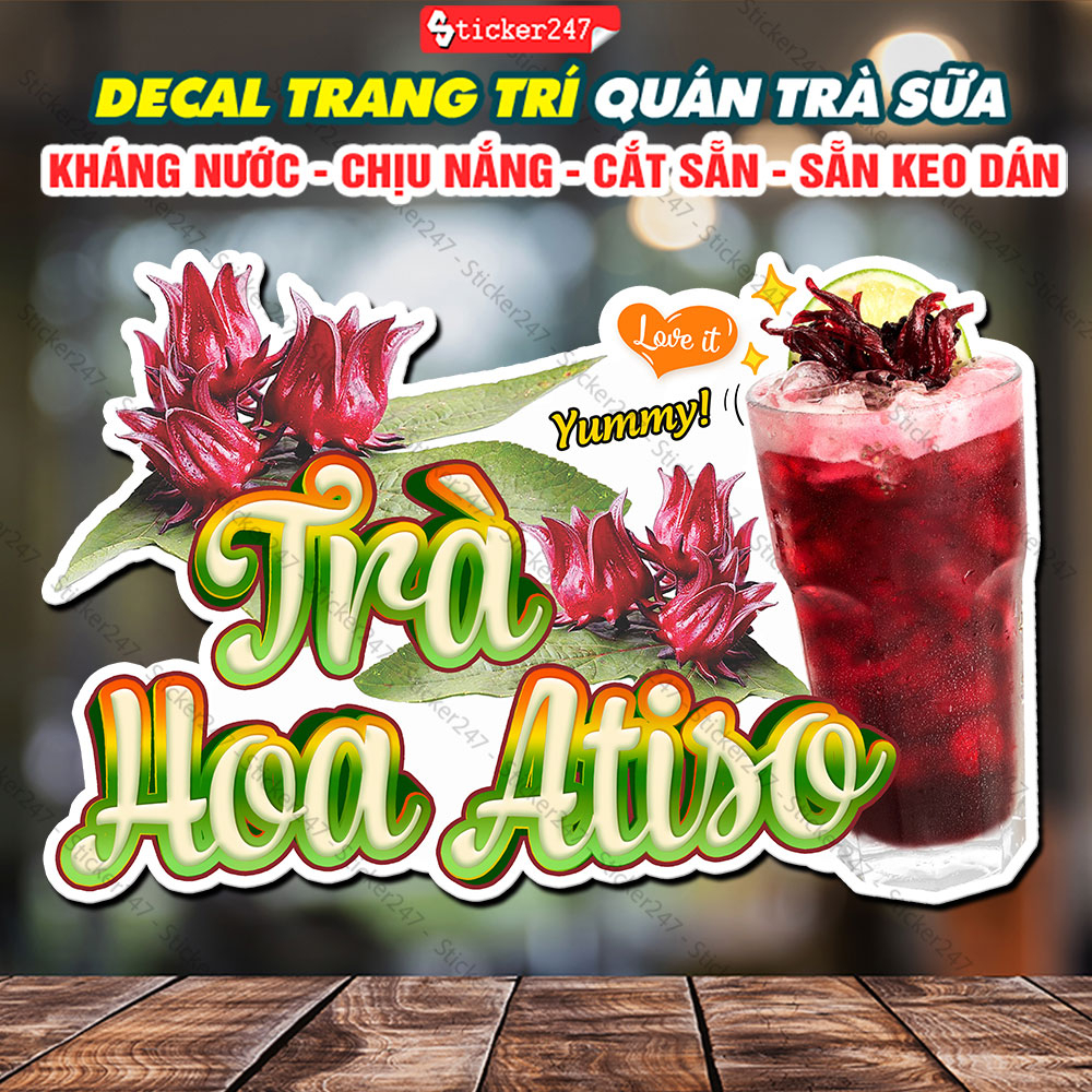 Tranh Dán Tường Trà Hoa Atiso 🍓 Decal Dán Tường Trang Trí Quán Nước ...