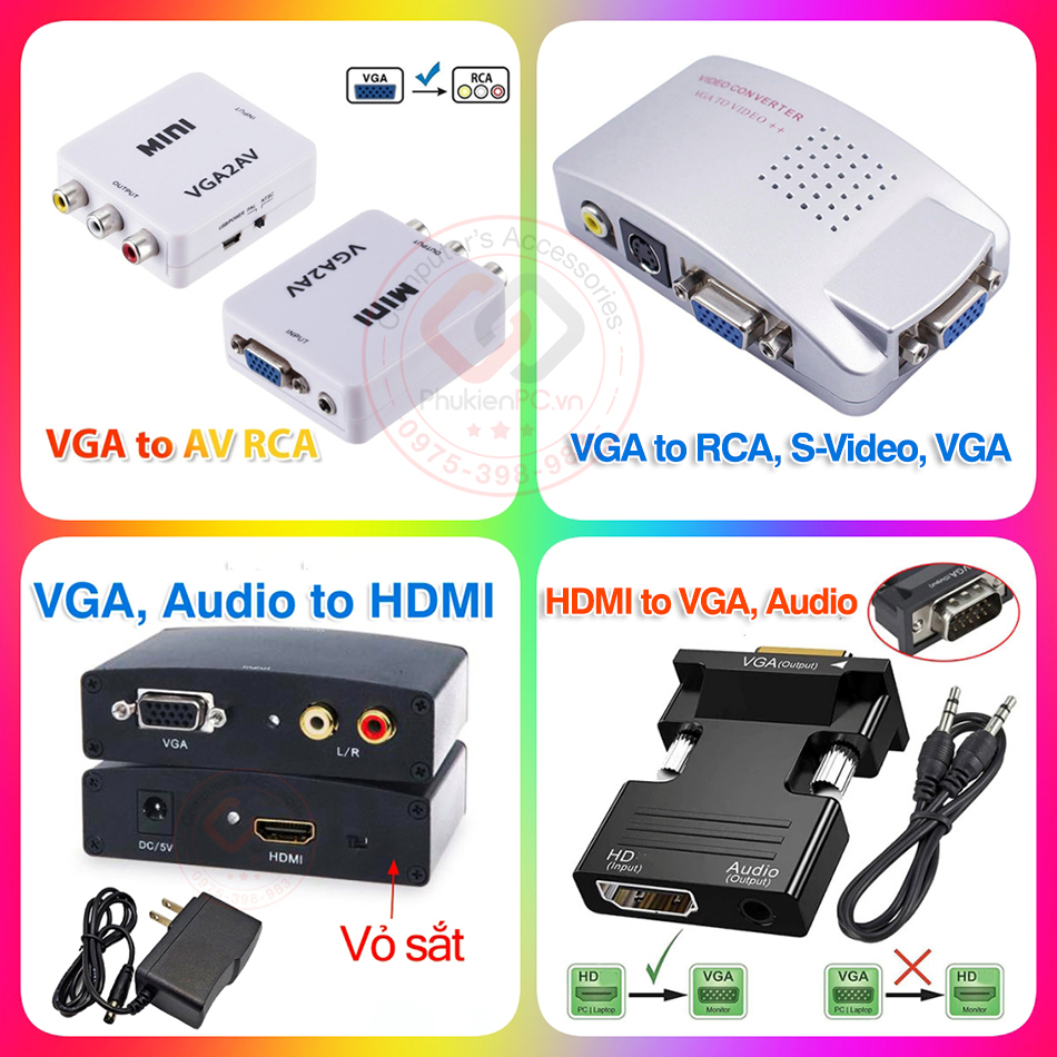 Bộ chuyển đổi VGA to AV RCA, VGA Audio sang HDMI VGA to RCA S-Video ...