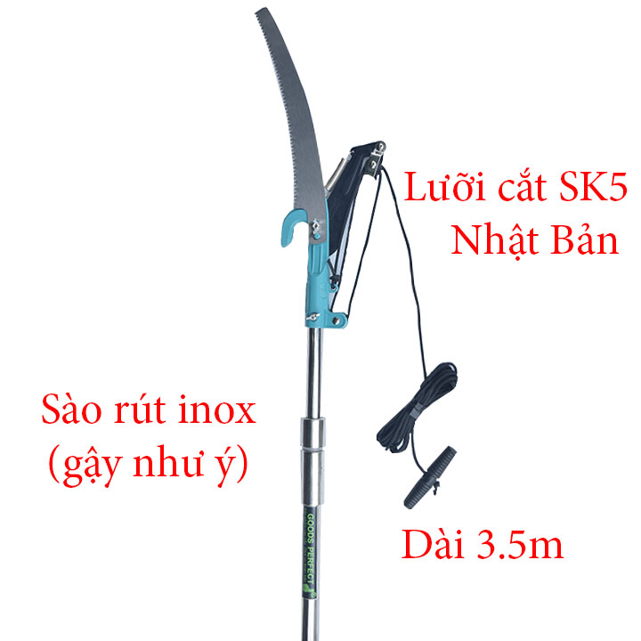 Kéo cắt cành cây trên cao dài 3m, cây sào bằng inox thu ngắn 1,7m kéo dài 3m, lưỡi cắt sk5 cân ...