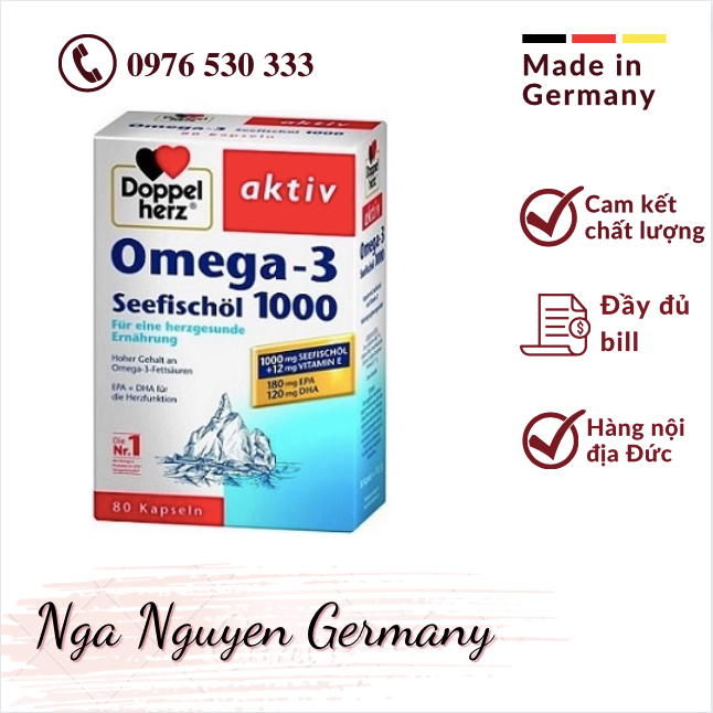 (Nội địa Đức) Bổ sung Omega 3 DHA EPA - Aktiv Omega 1000mg - DoppelHerz hộp 80 viên - Bổ Mắt ...