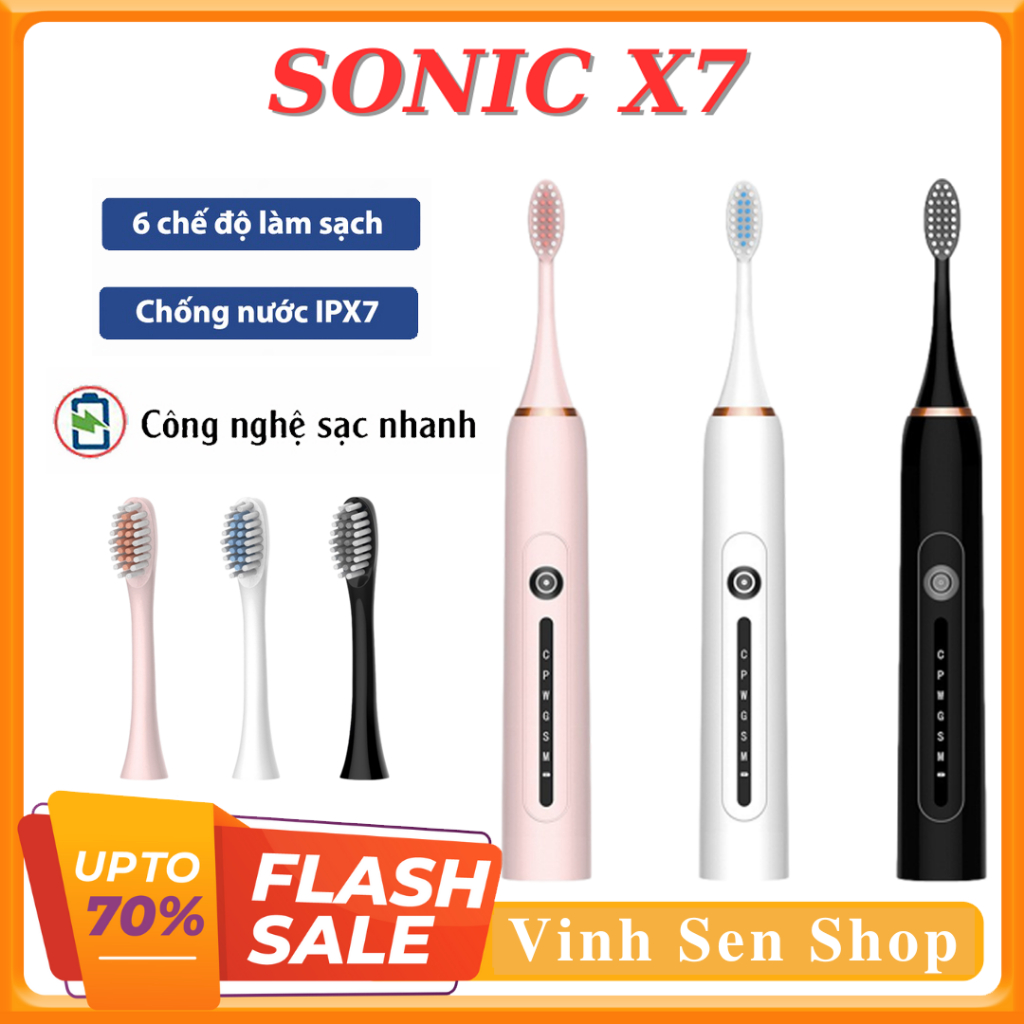 Bàn chải điện Sonic X7, kèm đầu bàn chải thay thế, công nghệ sóng âm ...