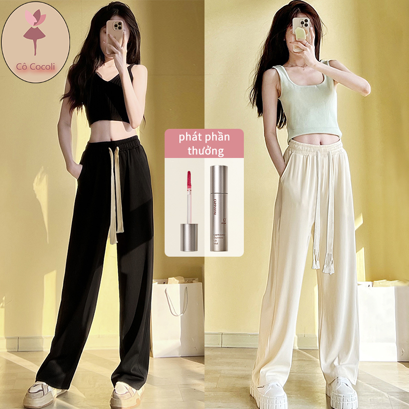 Quần nữ Simple quần ống suông đẹp eo cao mềm quần tây ống rộng suông Đen nâng môngHàn Quốc hot ...