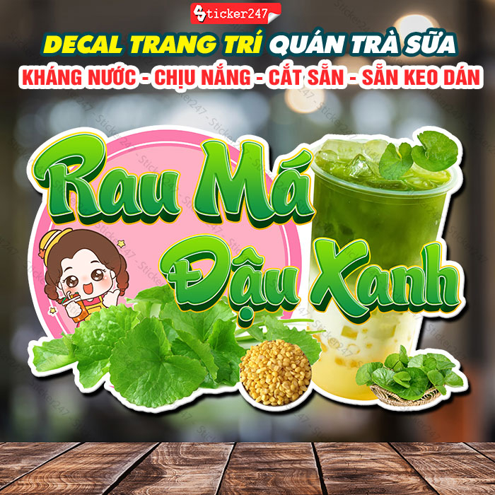 Tranh Dán Tường Rau Má Đậu Xanh 🍓 Decal Dán Tường Trang Trí Quán Nước ...
