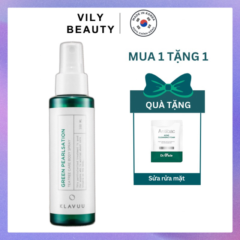 [Bill Hàn] Xịt mụn lưng Klavuu tràm trà Green Pearlsation Tea Tree Care ...
