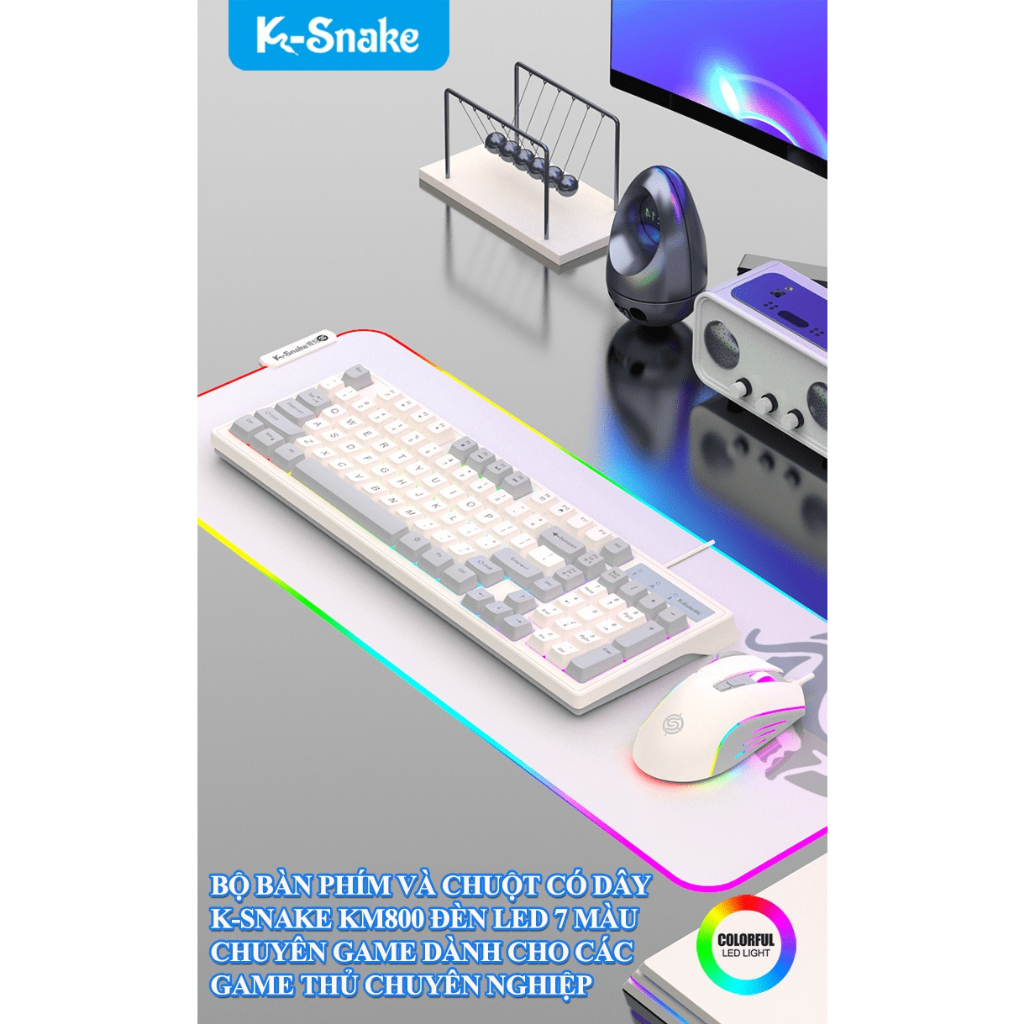 Bộ bàn phím và chuột có dây K-SNAKE KM800 chuyên game thiết kế phím mini size với bản phối màu ...
