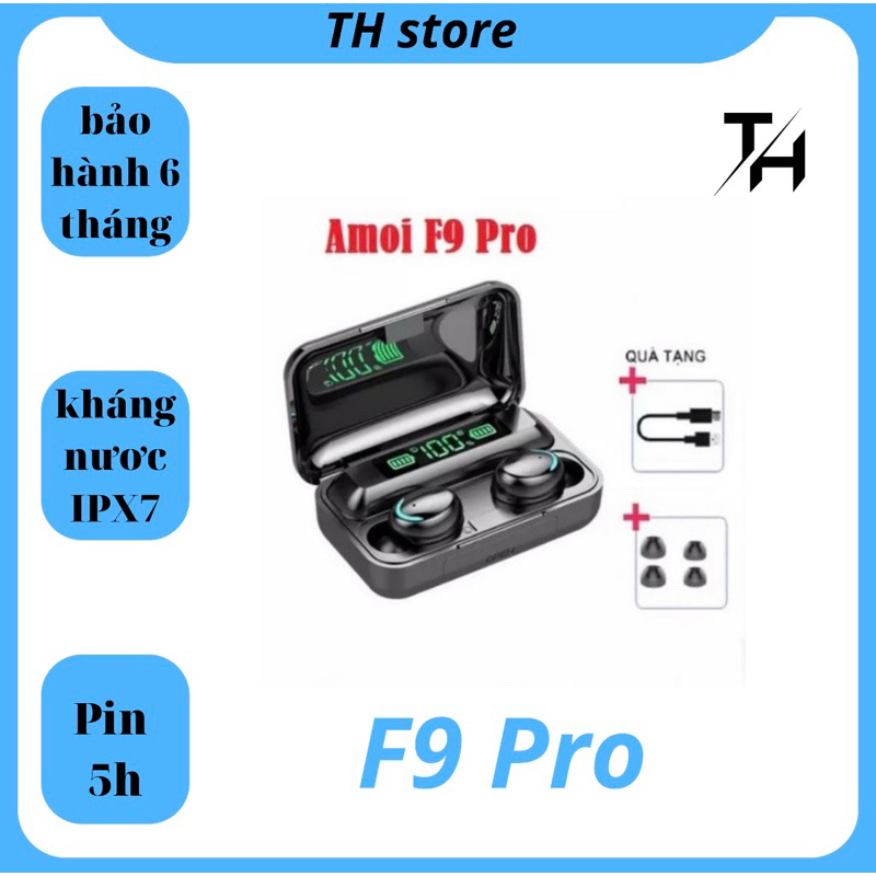 Tai nghe Bluetooth AMOI F9 TWS 6.0 bản QUỐC TẾ không dây cảm ứng chống nước IPX7, chống ồn tích ...