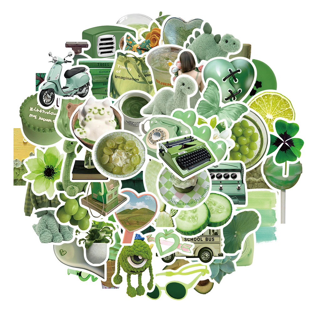 Sticker xanh lá mint cute trang trí mũ bảo hiểm,guitar,ukulele,điện ...