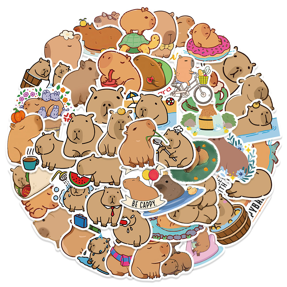 Sticker capybara chuột lang nước hoạt hình cute dán mũ bảo hiểm, guitar ...