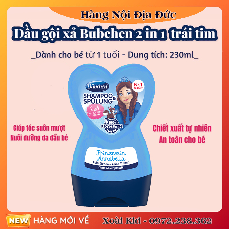 [auth] [ Nội địa Đức Đủ Bill] Dầu gội xả Bubchen 2in1 hình trái tim cho bé từ 1 tuổi chai 230ml ...