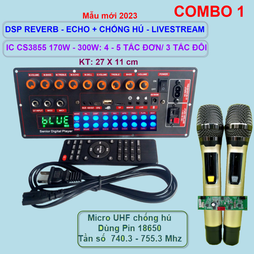 Mạch loa kéo LIVESTREAM DSP REVERB – ECHO CHỐNG HÚ IC CS3855 170W ...