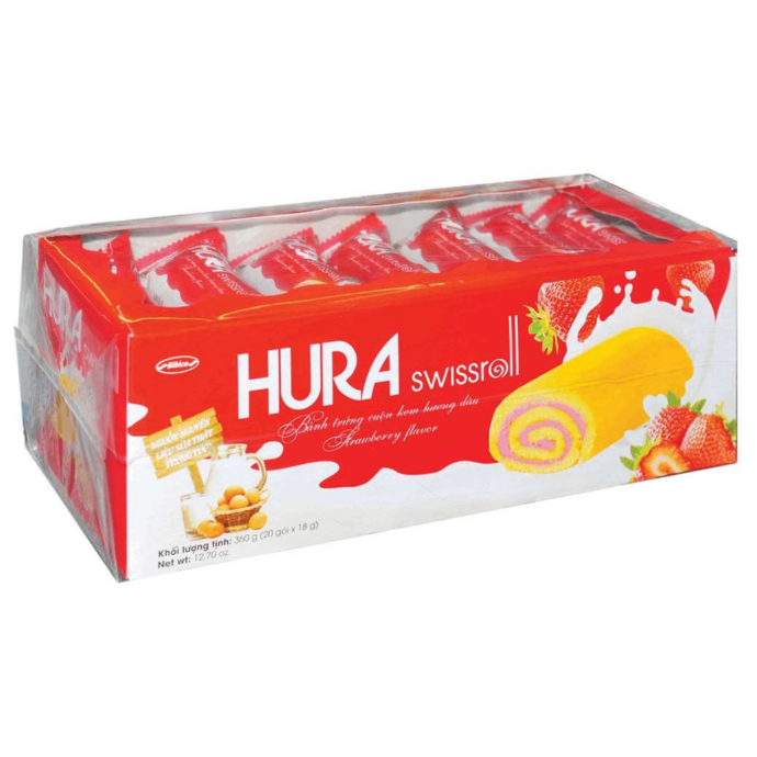 Bánh trứng cuộn kem hương dâu Hura Swissroll hộp 360g (20 cái) | Shopee Việt Nam