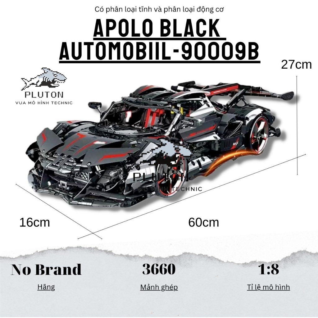 Mô hình siêu xe technic tỉ lệ1:8 HyperCar V12 Apolo Black SKU 90009B ...