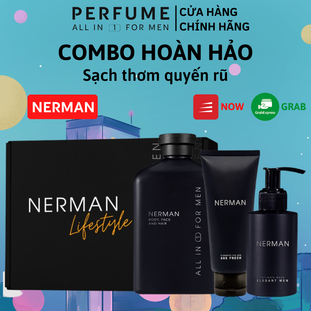 Combo sữa tắm nam 3in1 Nerman 350ml và sữa rửa mặt nam Nerman 60S Fresh ...