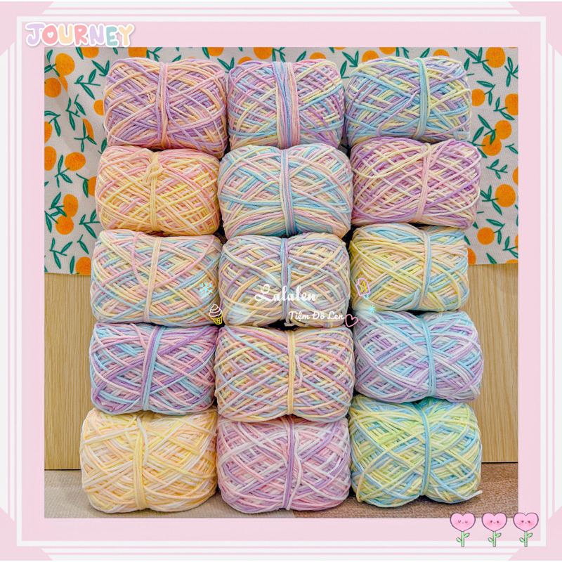 Len Bông Sữa Nhuộm Ombre/Màu Pastel Cầu Vồng - Chất Cotton - Cuộn 50gr ...