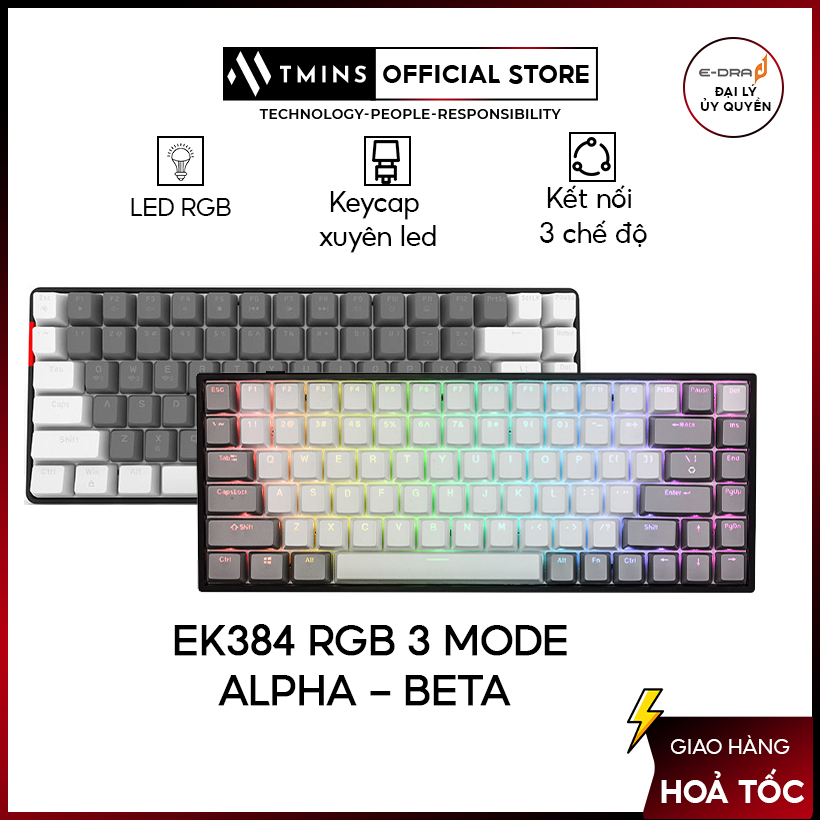 [Mã SPHACL9 giảm 7% đơn 500K] Bàn phím cơ không dây E-DRA EK384 Led RGB ...