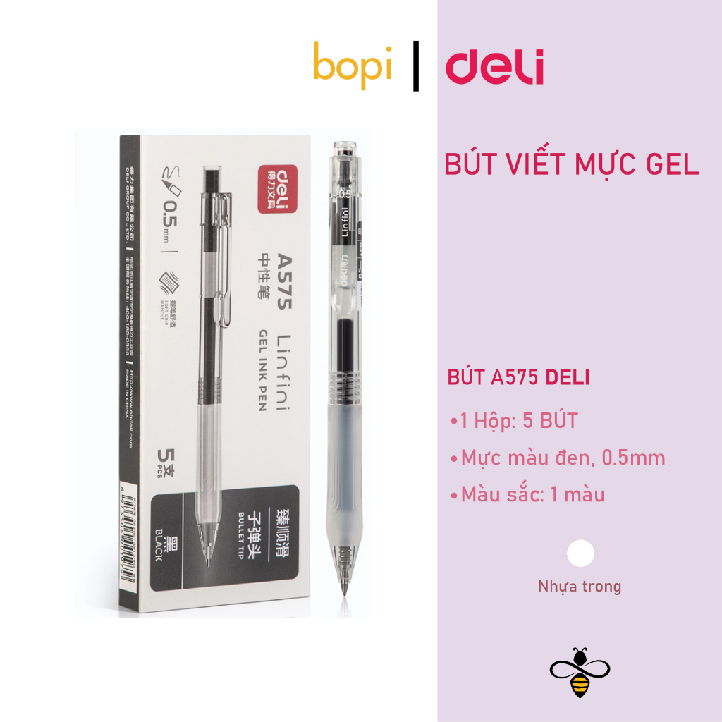 Bút gel Deli A575 (1 bút) ngòi 0,5mm mực đen thiết kế vỏ trong suốt ...