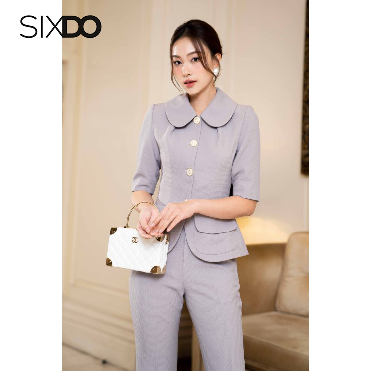 Áo vest nữ cổ cánh sen tay lỡ phối cúc thời trang SIXDO (Grey Peter Pan ...