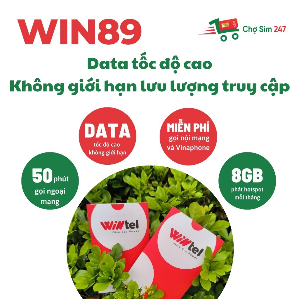 Sim vật lý Wintel Reddi WIN89 - Data tốc độ cao không giới hạn, 8GB phát hotpots + Miễn phí nội ...