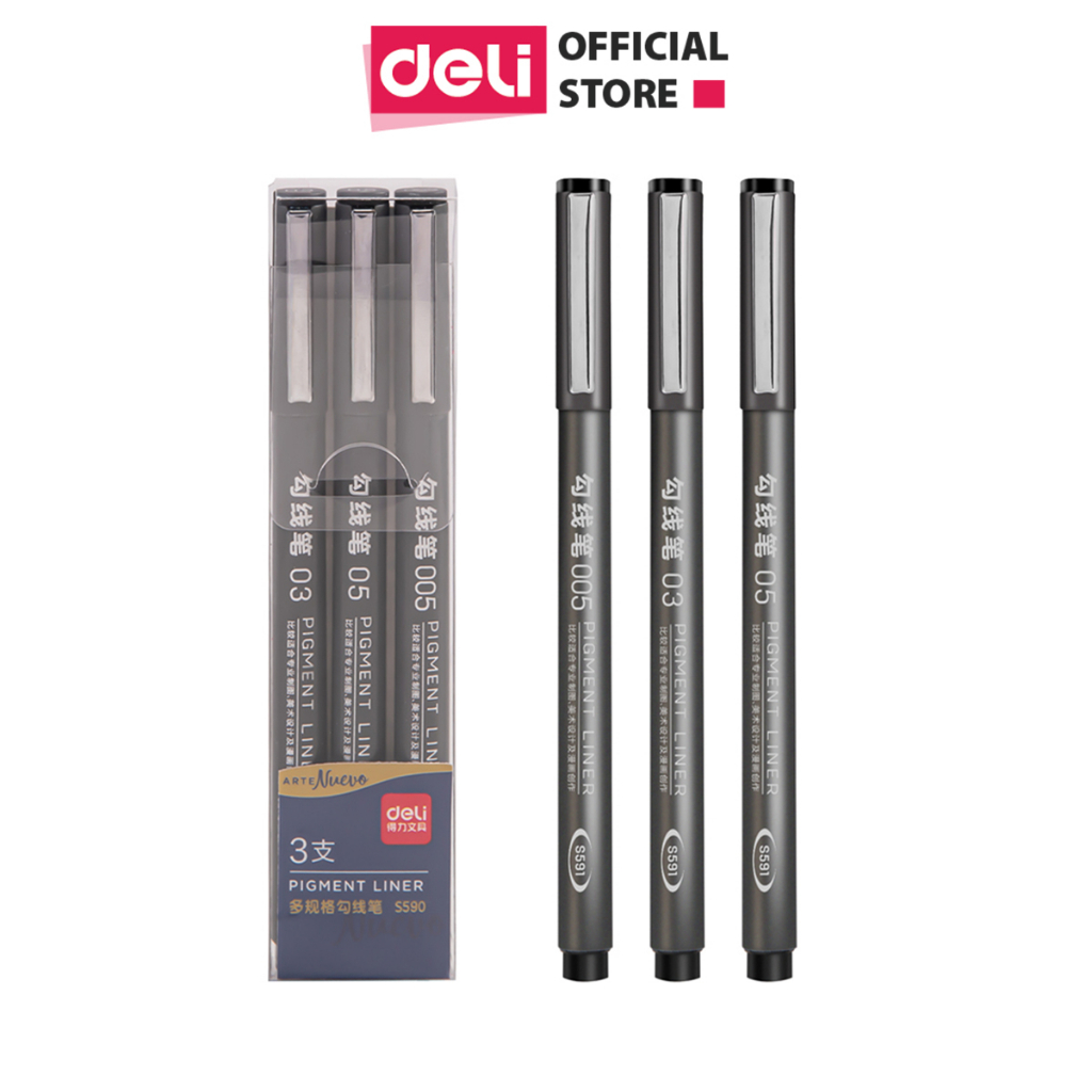 Bút kỹ thuật đi nét nhiều ngòi màu đen Deli - kháng nước - vẽ ...
