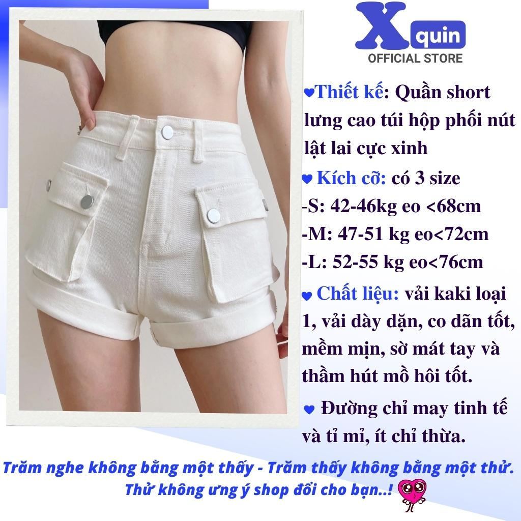Quần sọt kaki nữ lưng cao phối túi hộp lật lai Xquin, Quần short đùi ...