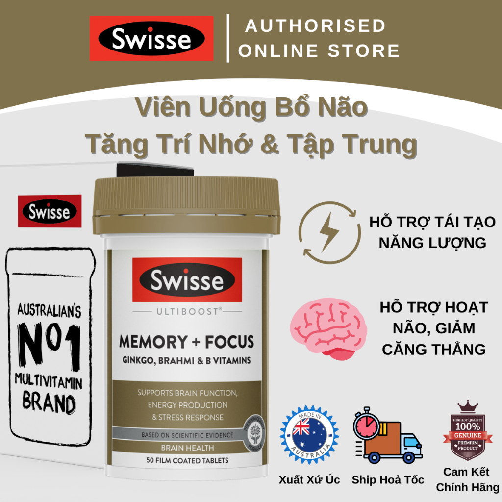 Swisse Ultiboost Memory + Focus - Viên Uống Bổ Não Tăng Trí Nhớ & Tập ...
