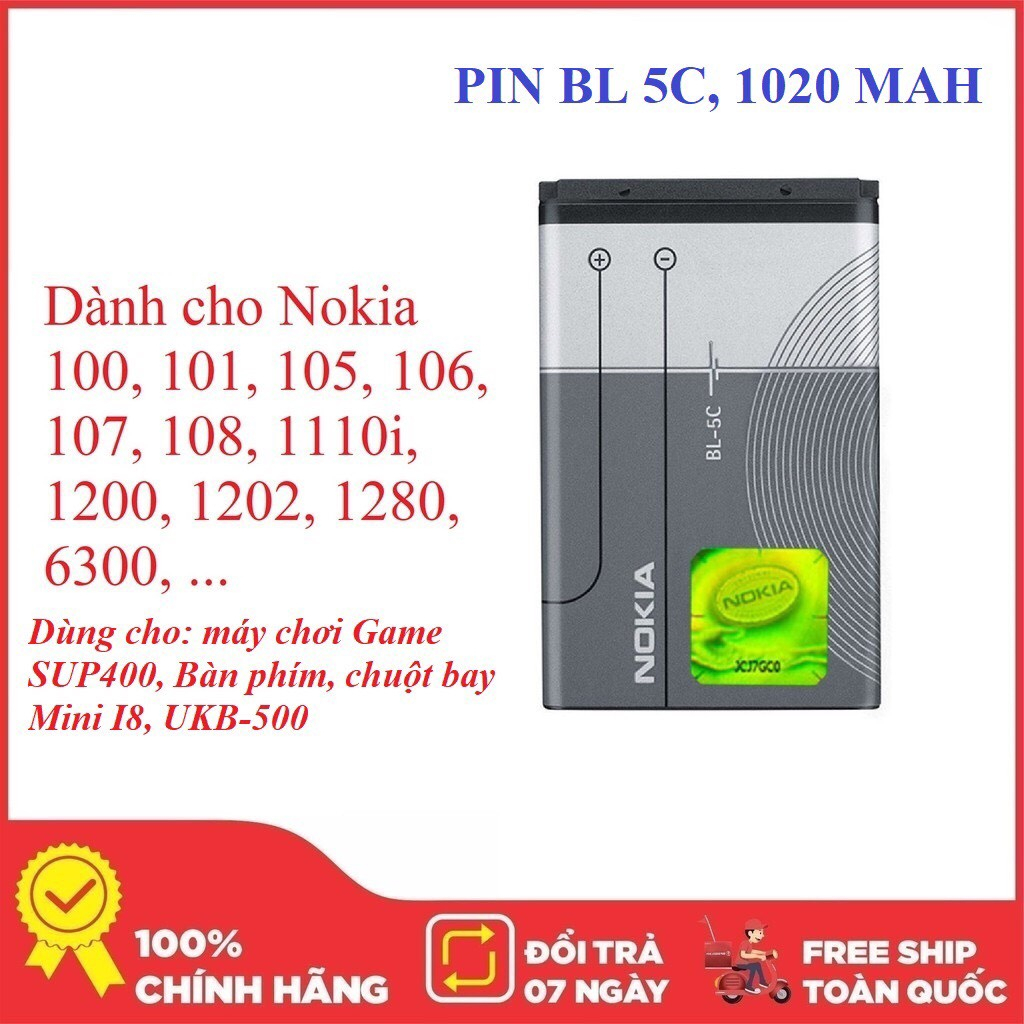 Pin nokia BL 5C 1020 mAh Pin 3 Gân 2IC Xịn Chống Phù Cho Nokia 1280 ...