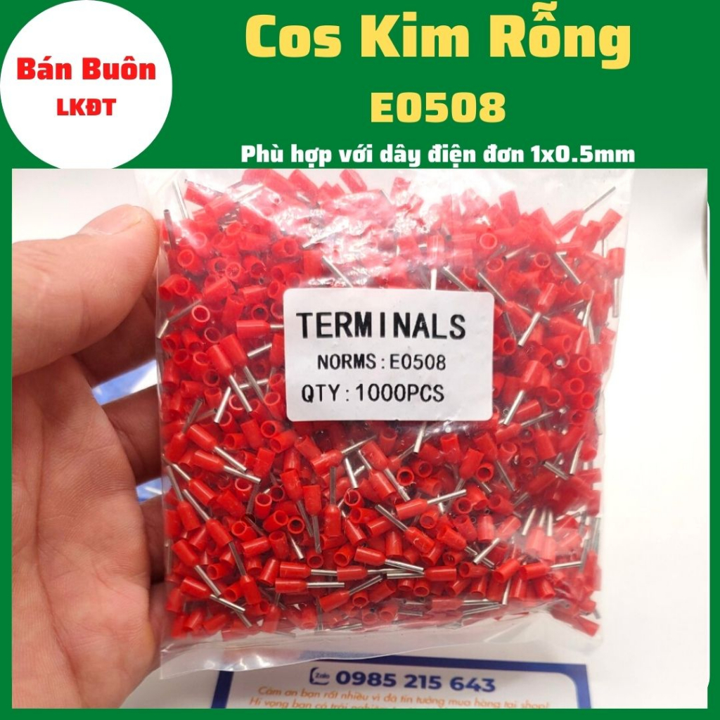 Đầu cos kim rỗng E0508, cos kim E0508, đầu cos kim rỗng dùng cho dây điện 0.5mm, đầu cos dây ...