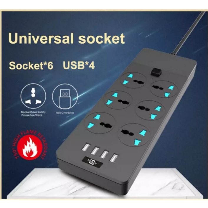 {T12} Ổ cắm điện đa năng Power Socket model TB-T12, 6 ổ cắm 4 cổng USB Chiều dài 2 mét Hàng ...