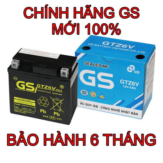 Bình ắc quy xe máy GS GTZ6V (12V-5AH) cho Air blade Click Vision SH Mode PCX Janus - Hàng Chính ...