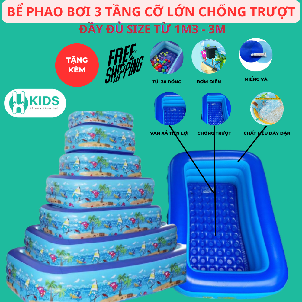 Hồ bơi trẻ em in hình cao cấp X KIDS - Bể bơi thành cao 3 tầng có đáý ...