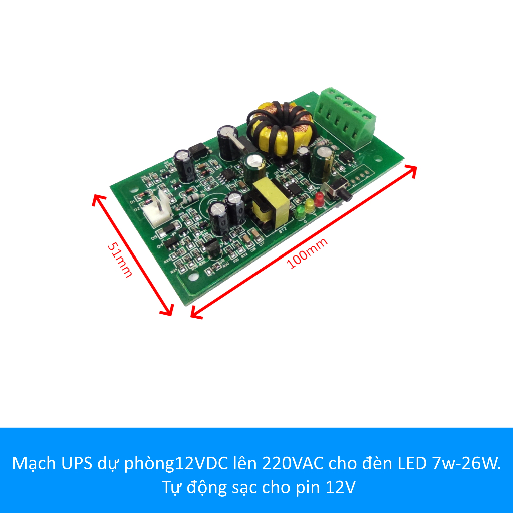 MẠCH UPS DỰ PHÒNG12VDC LÊN 220VAC CHO ĐÈN LED 7W-26W. TỰ ĐỘNG SẠC CHO PIN 12V | Shopee Việt Nam
