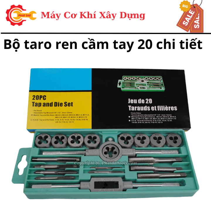 Bộ Taro ren 20 chi tiết M3-M12-Bộ tay quay Taro tạo ren 20 chi tiết ...