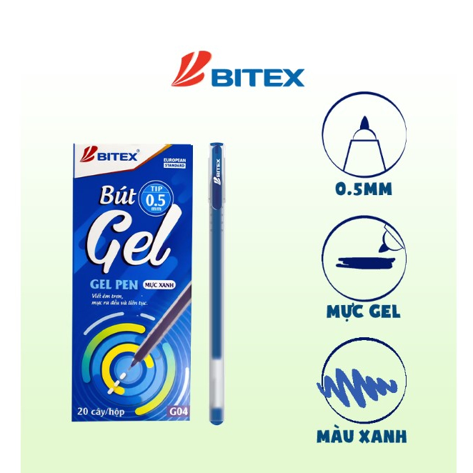 Bút gel Bitex G04 Nét 0.5mm Mực xanh (Combo 3 chiếc) | Shopee Việt Nam
