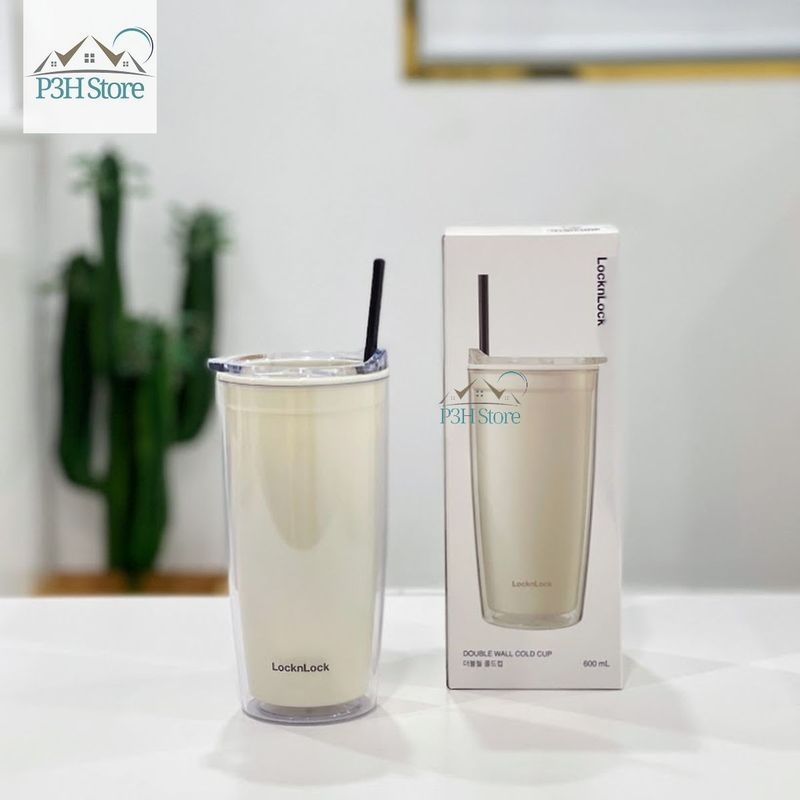 Ly nhựa 2 lớp LocknLock Cold Cup 360ml/600ml kèm ống nắp trượt đóng mở HAP523 HAP524 HAP525 ...