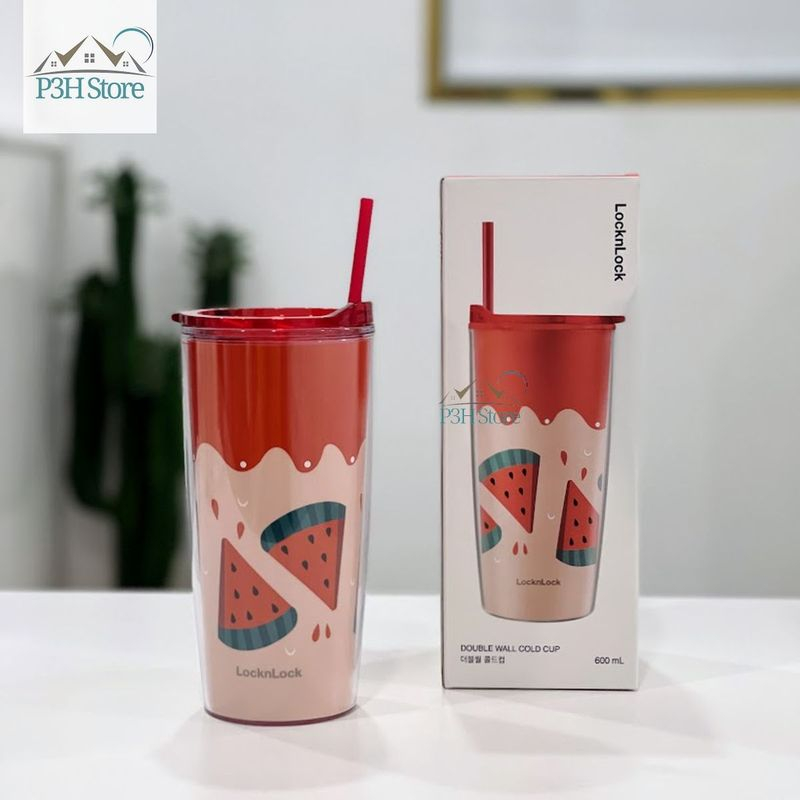 Ly nhựa 2 lớp LocknLock Cold Cup 360ml/600ml kèm ống nắp trượt đóng mở HAP523 HAP524 HAP525 ...